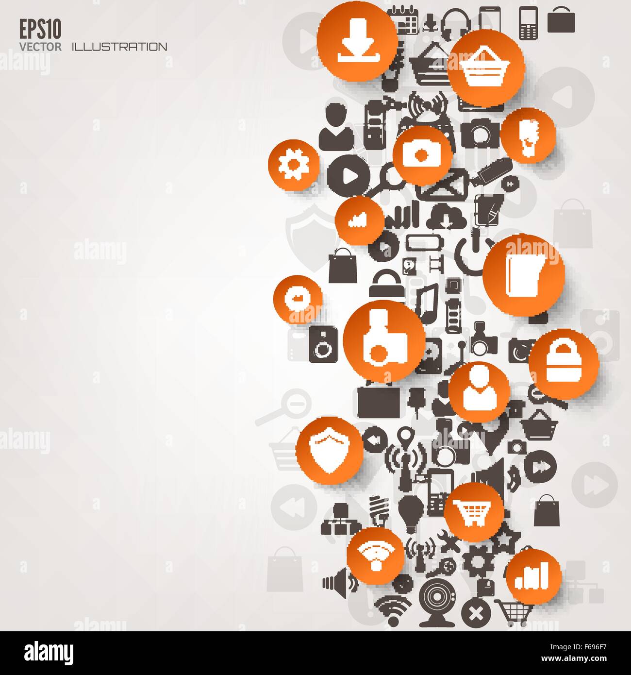 Flat abstract background with web icons. Interface symbols. Cloud ...