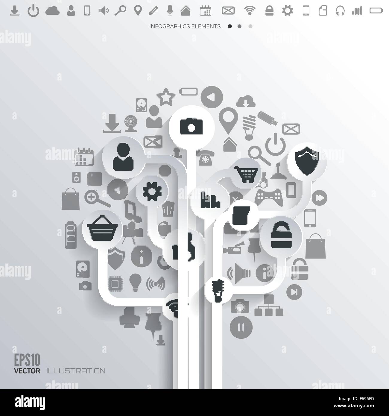 Icon tree. Flat abstract background with web icons. Interface symbols ...