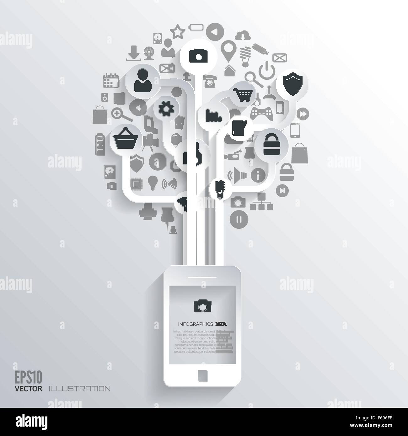 Icon tree. Flat abstract background with web icons. Interface symbols ...