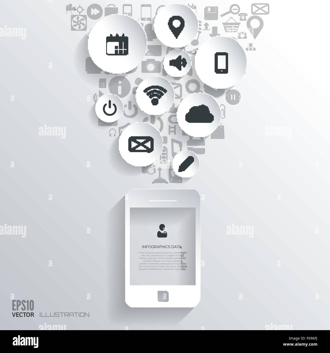 Flat abstract background with web icons. Interface symbols. Cloud computing. Mobile devices ...