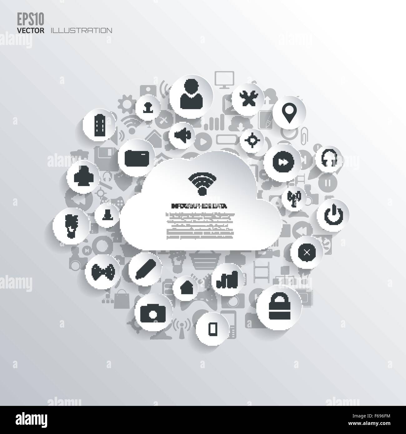 Flat abstract background with web icons. Interface symbols. Cloud computing. Mobile devices ...