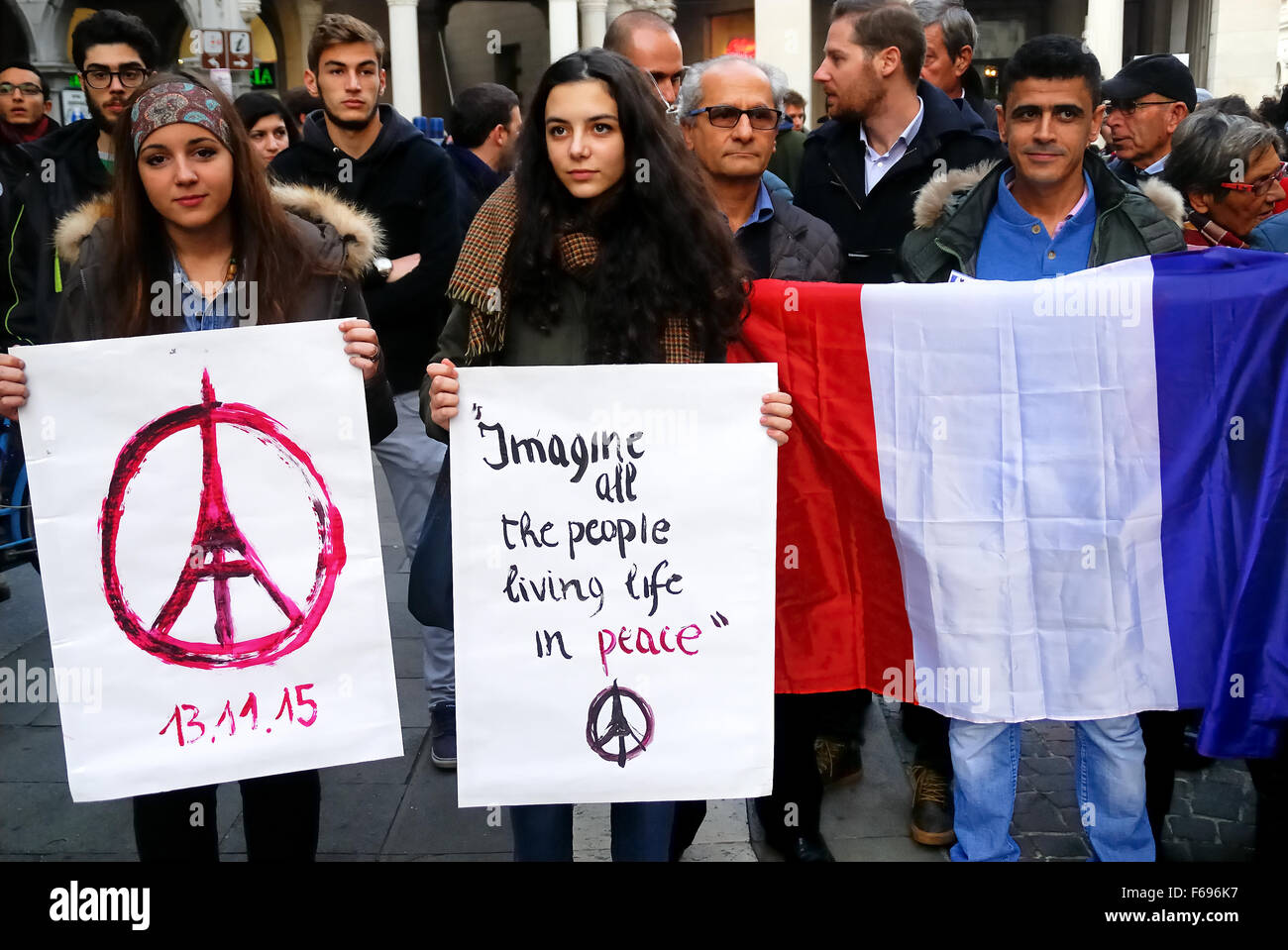 Padua, November 14th, 2015. Flash mob in solidarity with French people ...