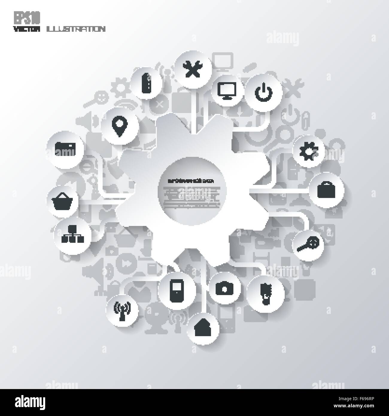 Settings icon. Flat abstract background with web icons. Interface symbols. Cloud computing ...