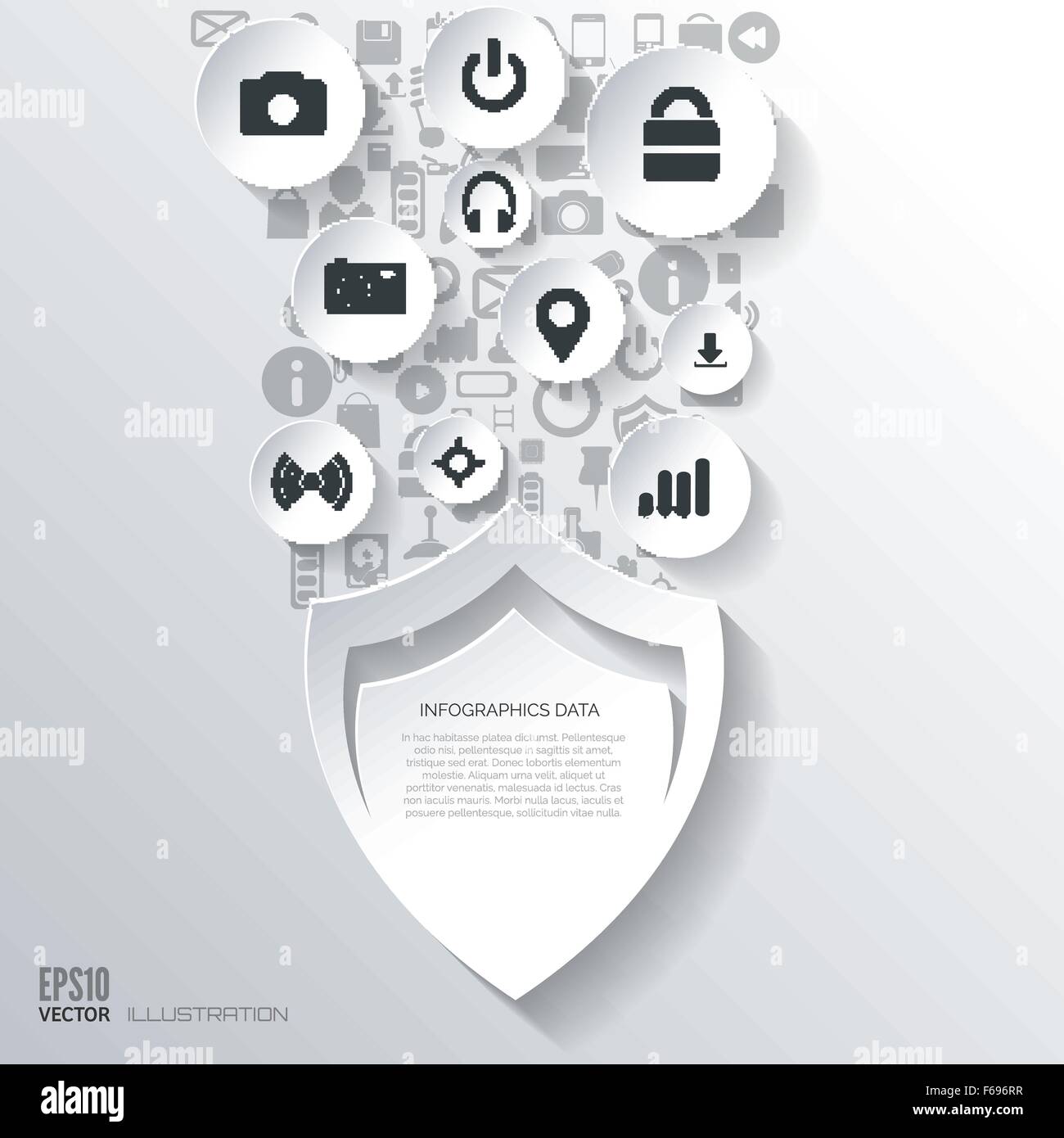 Protection shield icon. Flat abstract background with web icons ...
