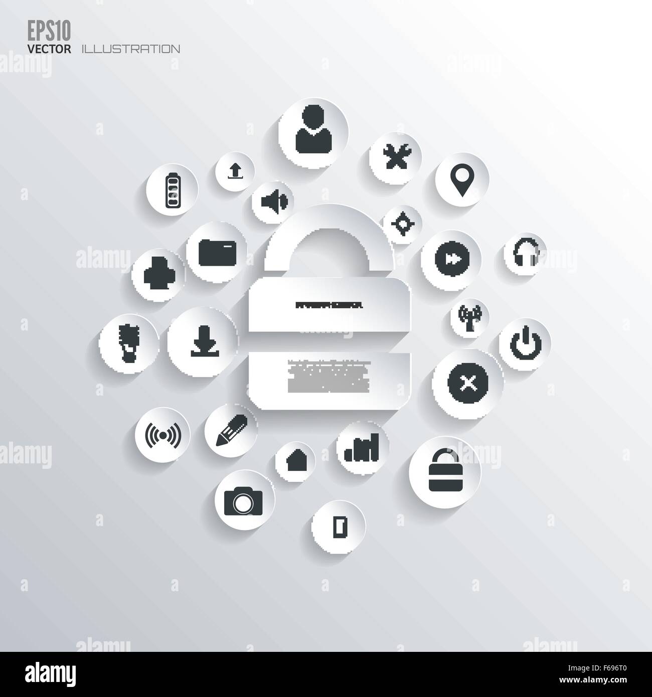Lock icon. Flat abstract background with web icons. Interface symbols ...