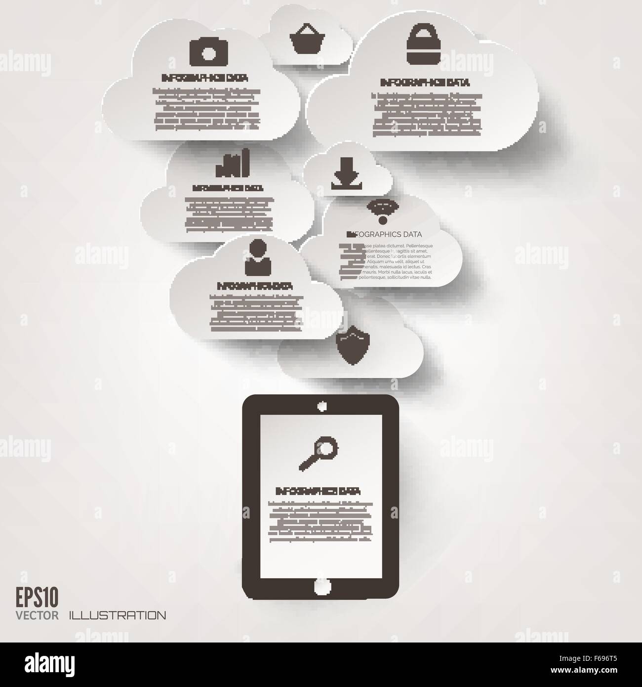 Cloud icon. Flat abstract background with web icons. Interface symbols ...