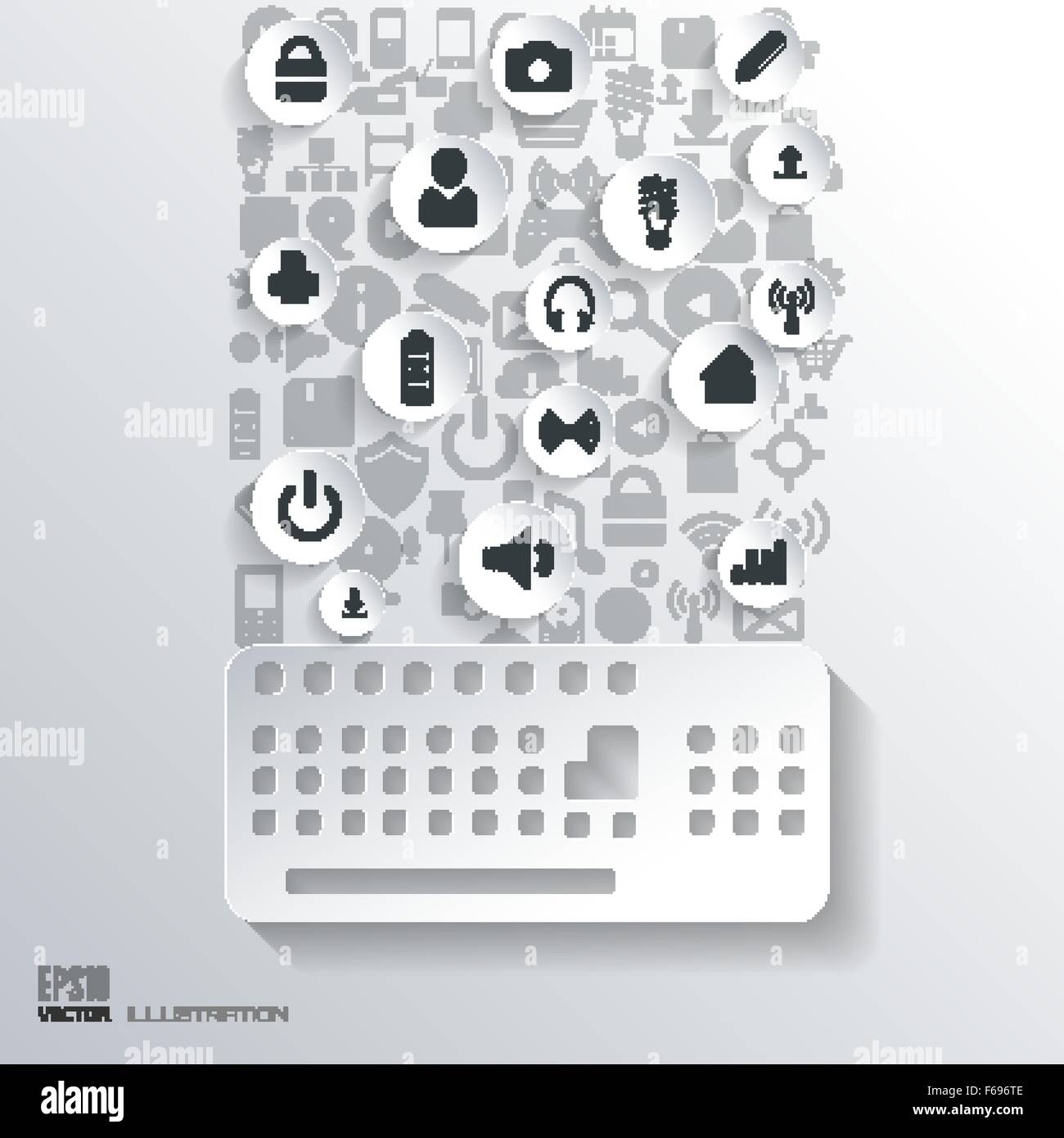Keyboard icon. Flat abstract background with web icons. Interface ...