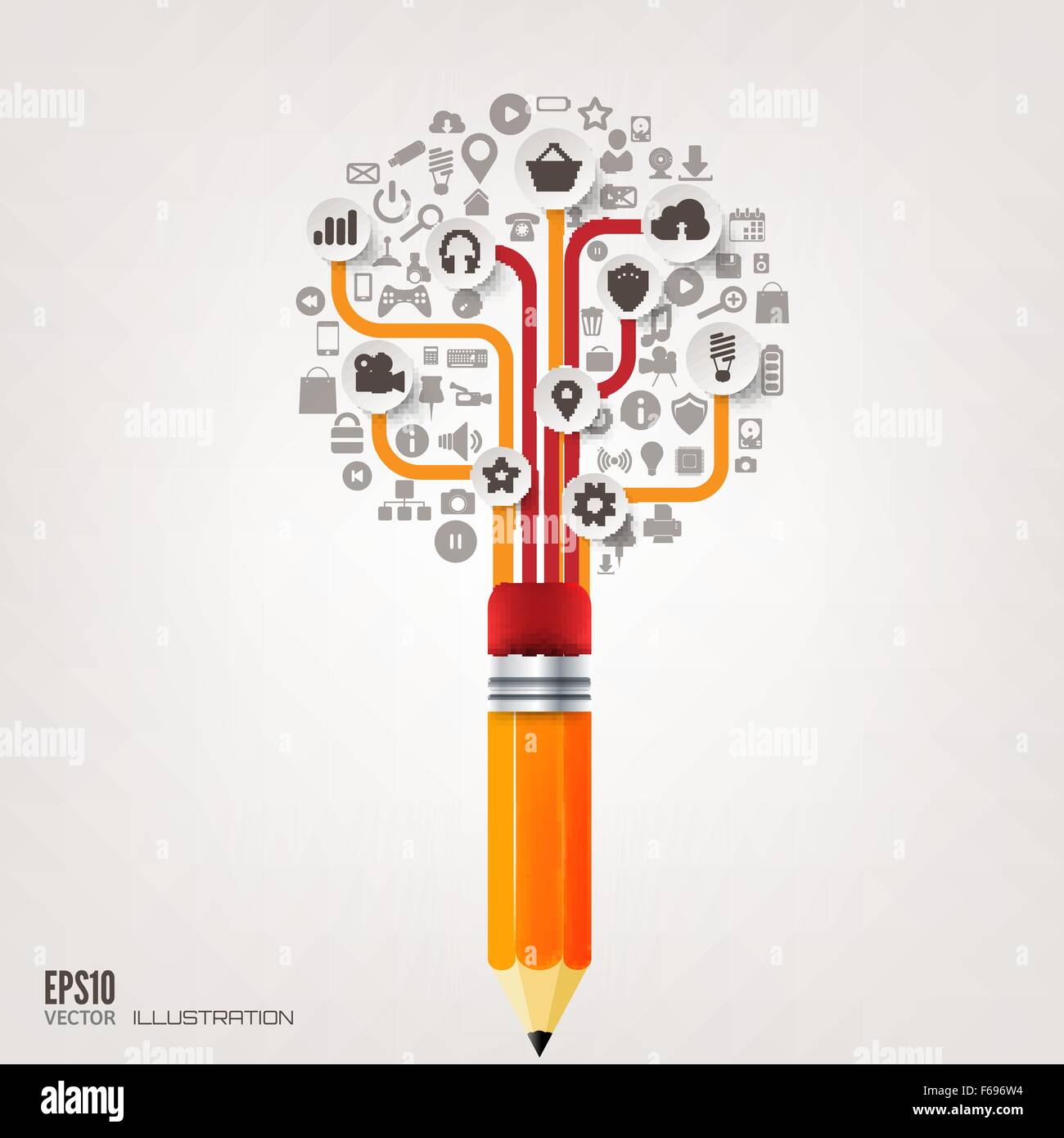 Pencil icon. Flat abstract background with web icons. Interface symbols ...