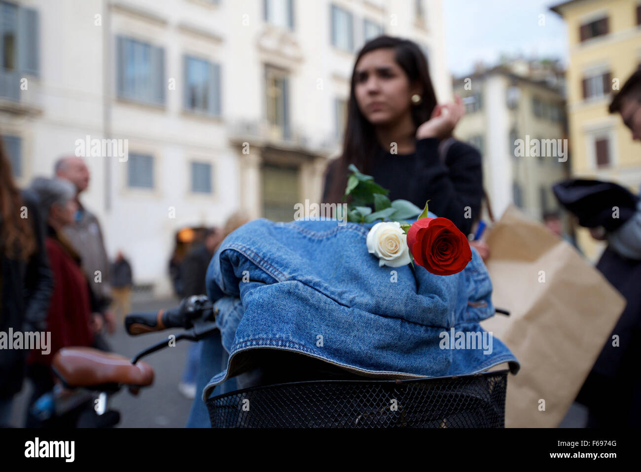 Rome. 14th Nov, 2015. People are at the French Embassy in Rome, Italy ...