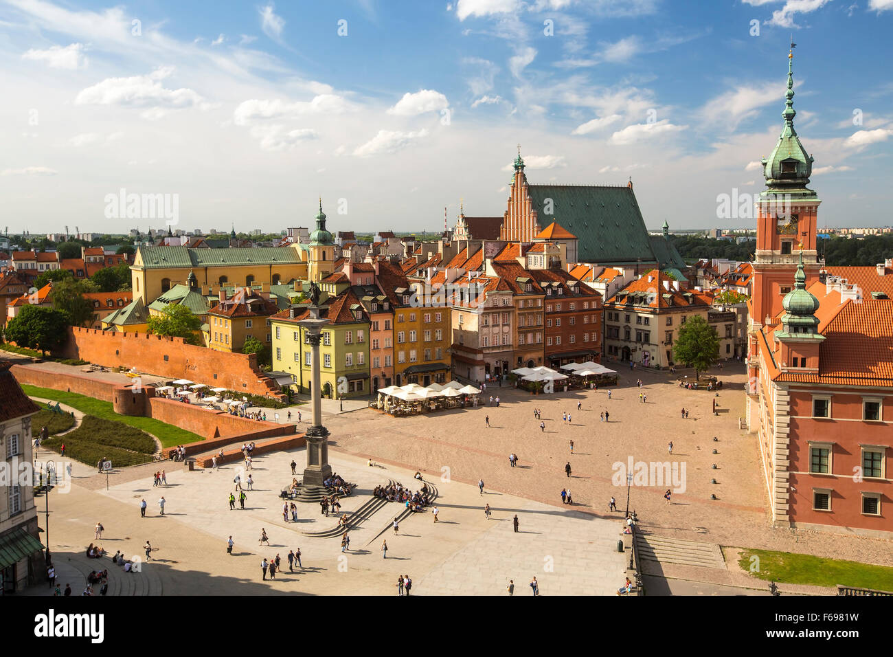 Top view of Warsaw Castle Square in the old town, Poland Stock Photo ...