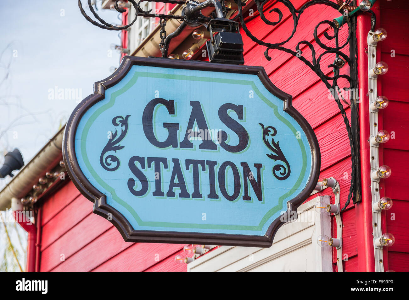 Gas station road sign Stock Photo - Alamy