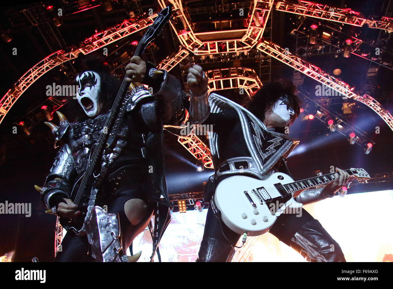 KISS performing live on stage at the Brisbane Entertainment Centre ...