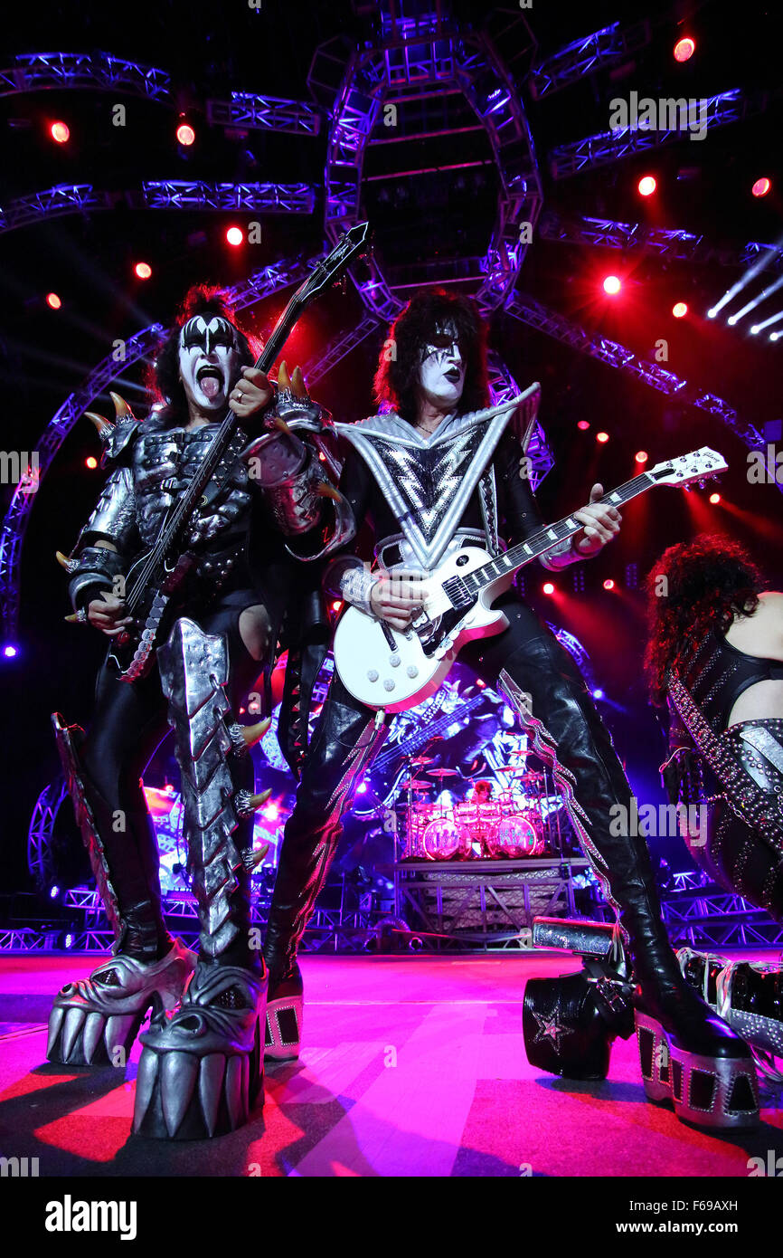 KISS performing live on stage at the Brisbane Entertainment Centre ...