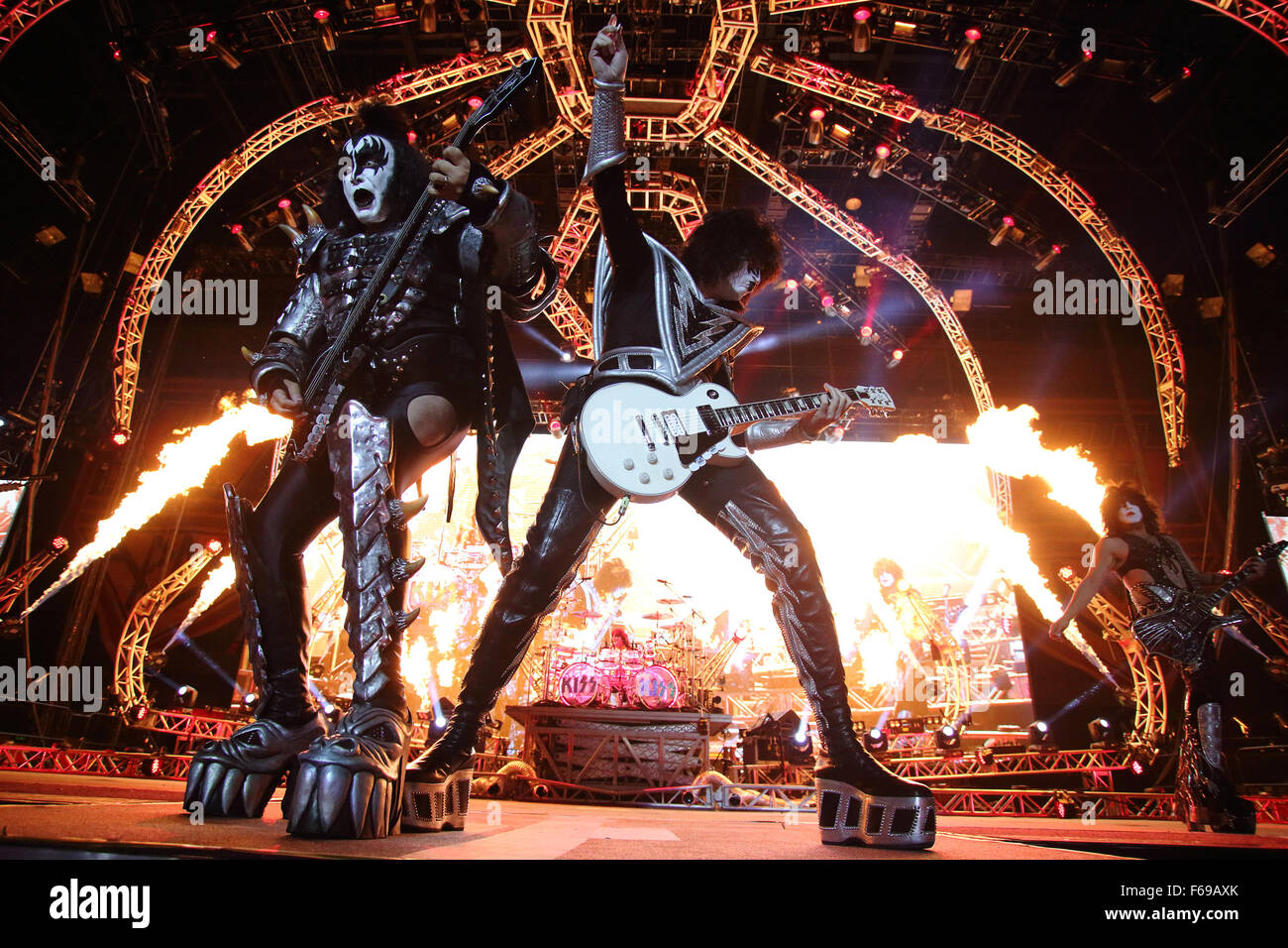 KISS performing live on stage at the Brisbane Entertainment Centre ...