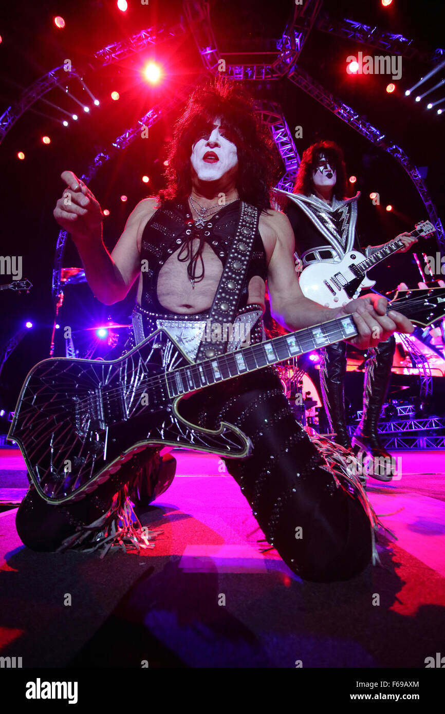 KISS performing live on stage at the Brisbane Entertainment Centre ...
