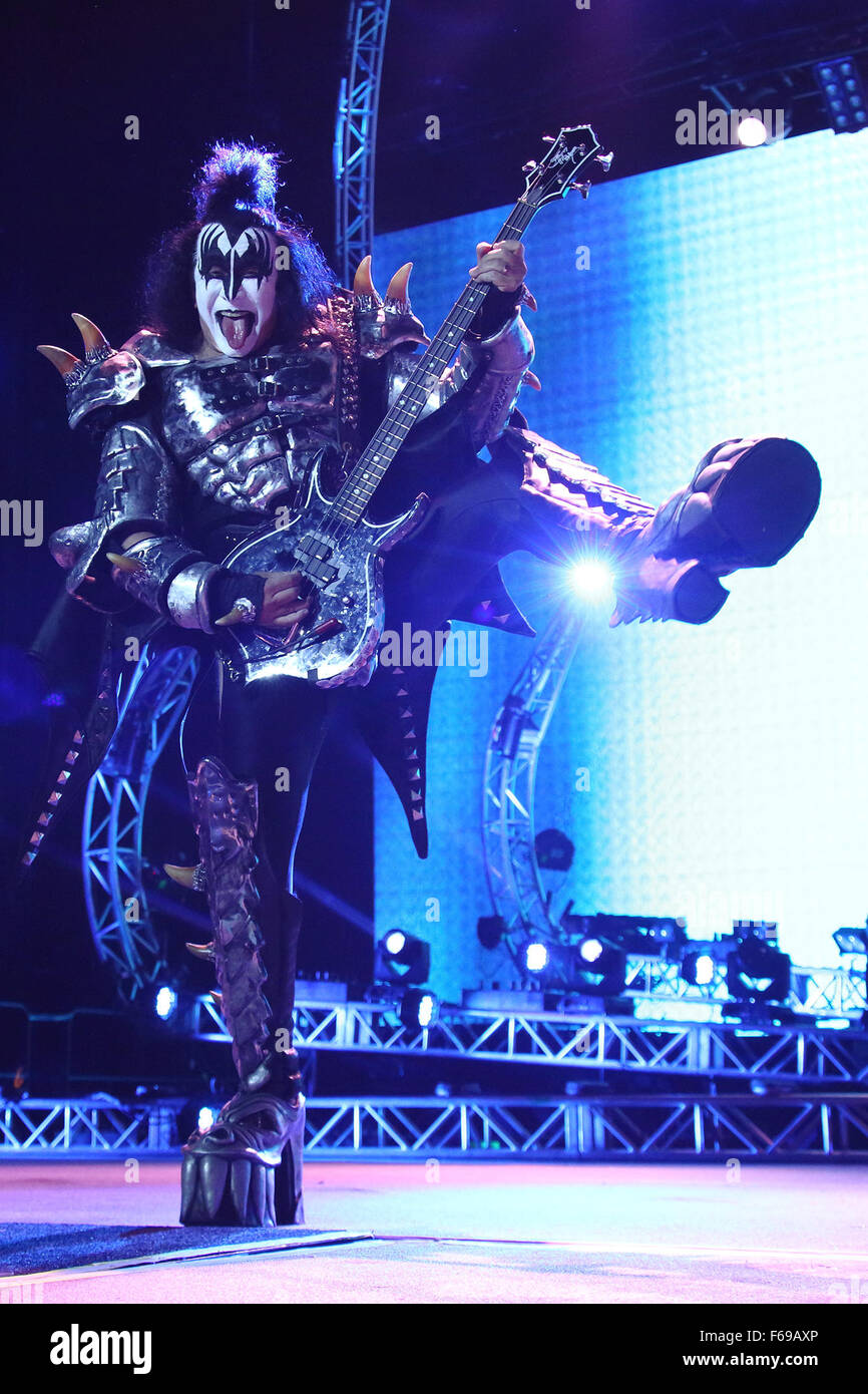 KISS performing live on stage at the Brisbane Entertainment Centre ...