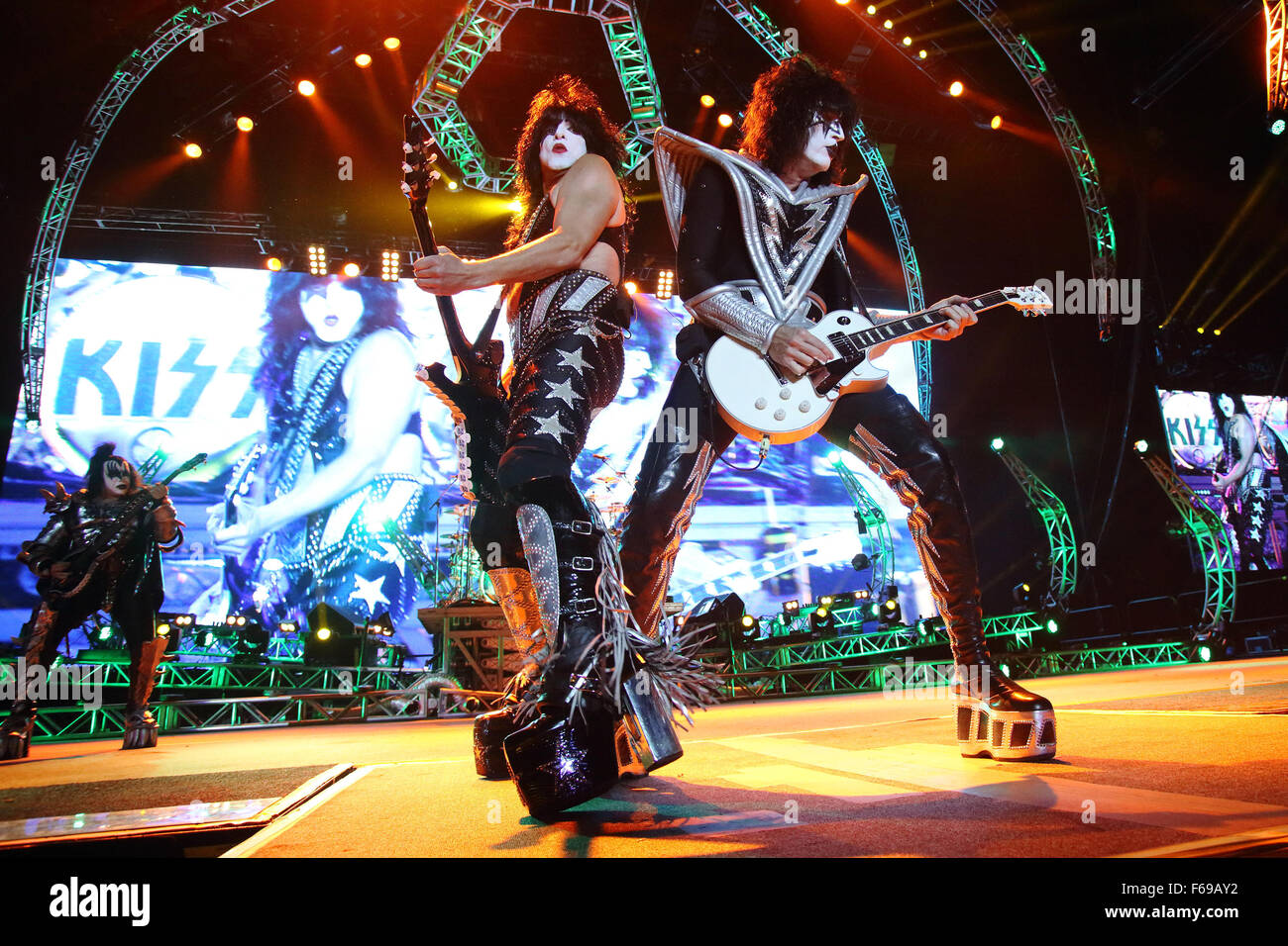 KISS performing live on stage at the Brisbane Entertainment Centre ...