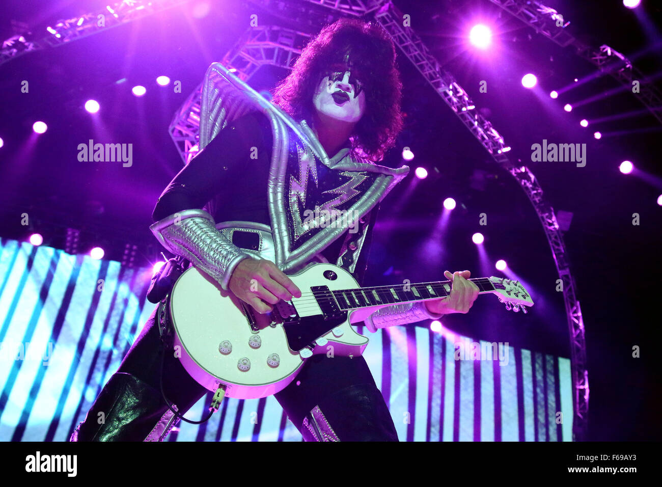 KISS performing live on stage at the Brisbane Entertainment Centre ...