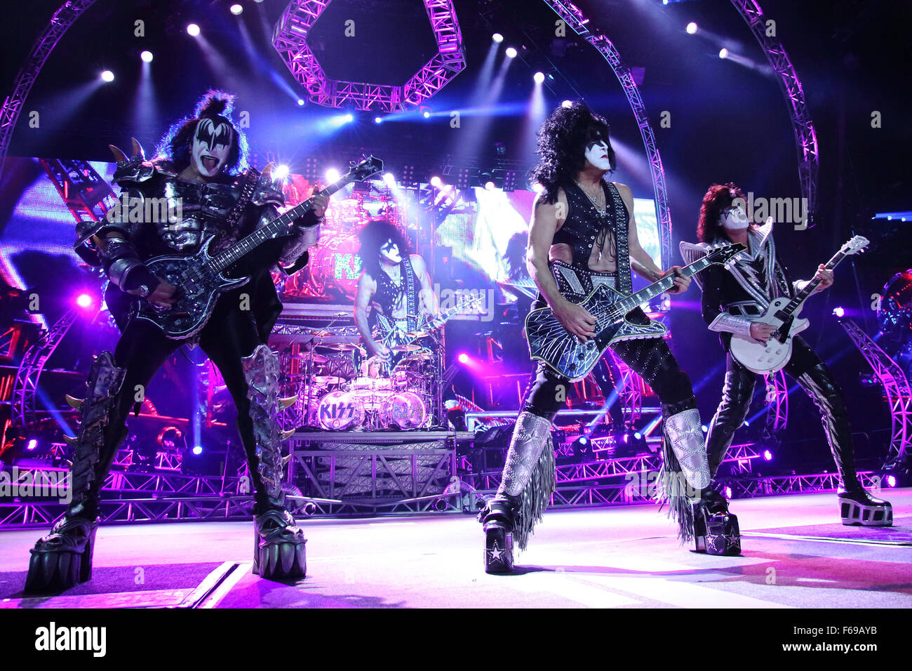 KISS performing live on stage at the Brisbane Entertainment Centre ...