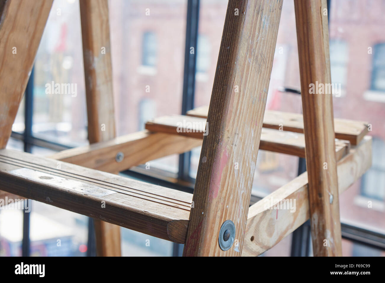wooden ladder at an urban window, Baltimore, Maryland, USA Stock Photo ...