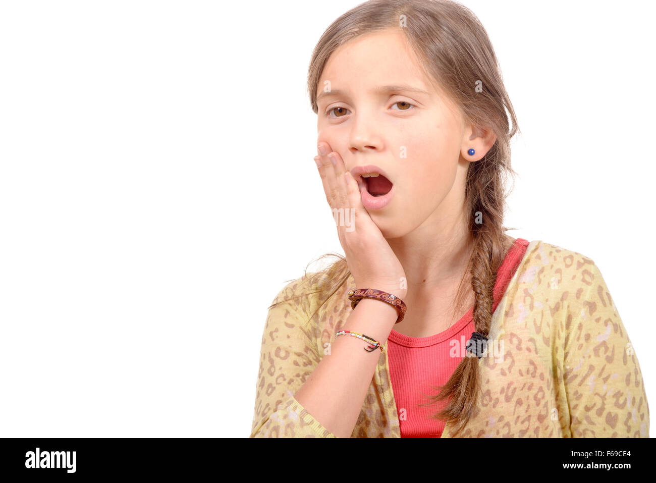 cute little girl having toothache, isolated on white background Stock ...