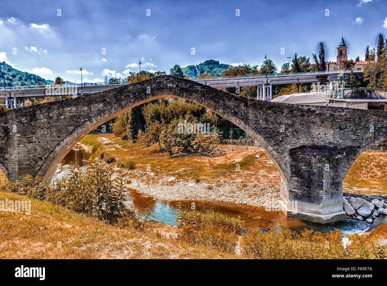 The humpback of bridge of San Donato in Modigliana in Italy reminds of ...