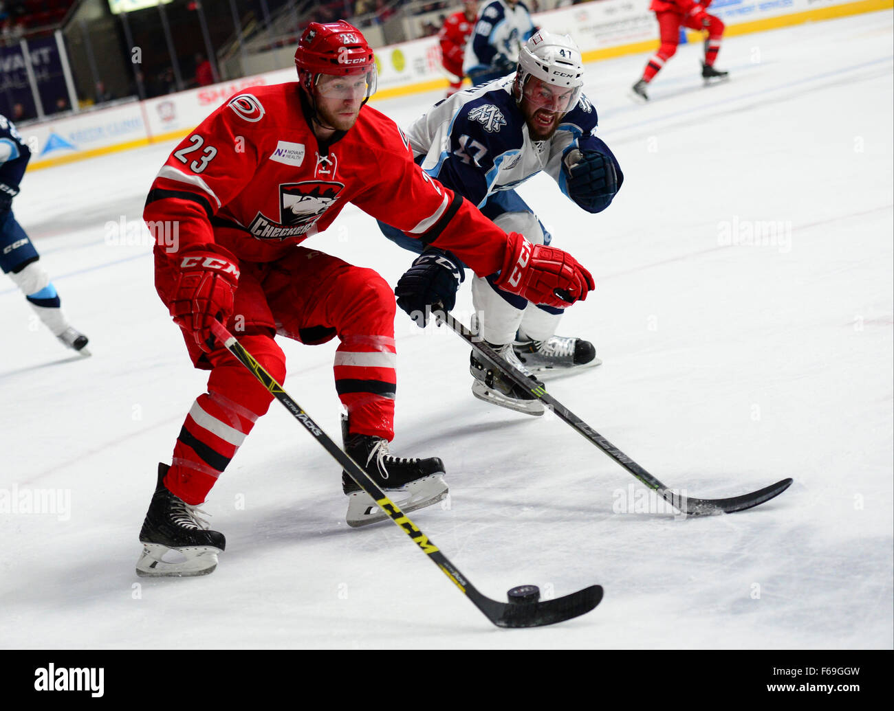 Charlotte Checkers Defenseman Jaccob Slavin (23) during the AHL game ...