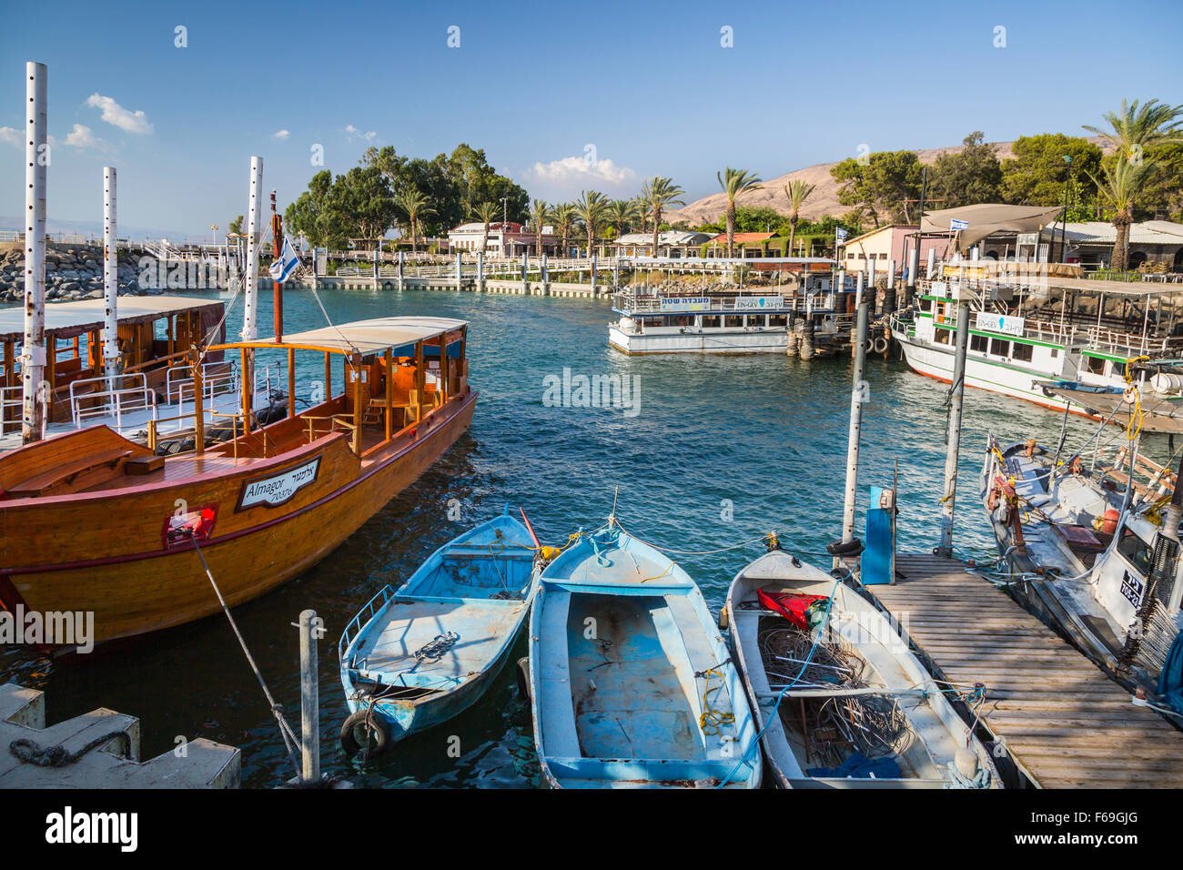 The boat dock at En Gev, Sea of Galilee, Israel, Middle East Stock ...