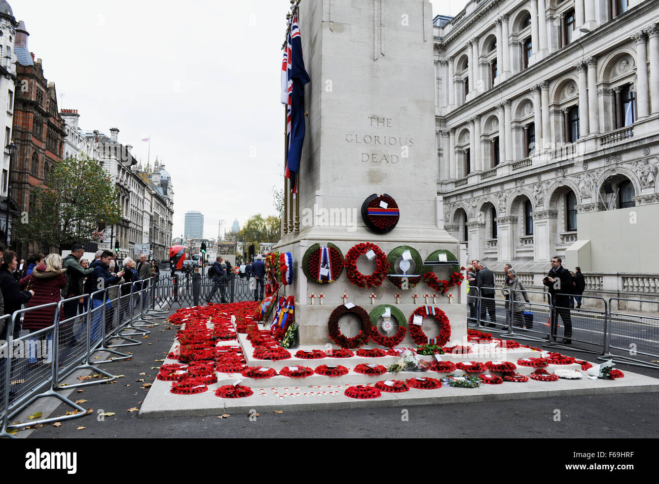 Tourists visit the Cenotaph the day after Remembrance Sunday to see the ...