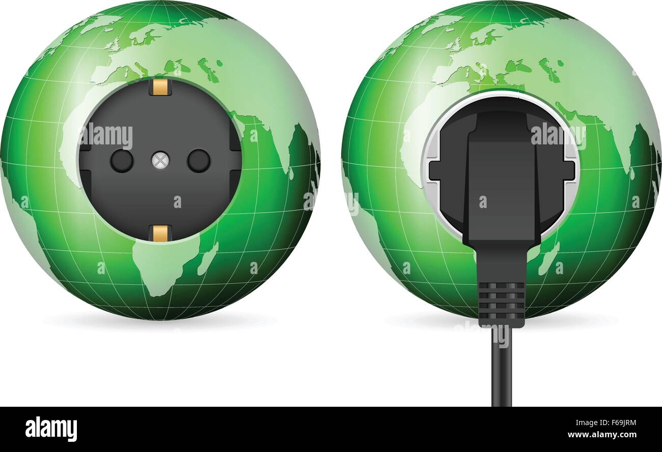 World globe with outlet socket and plug on white background Stock ...