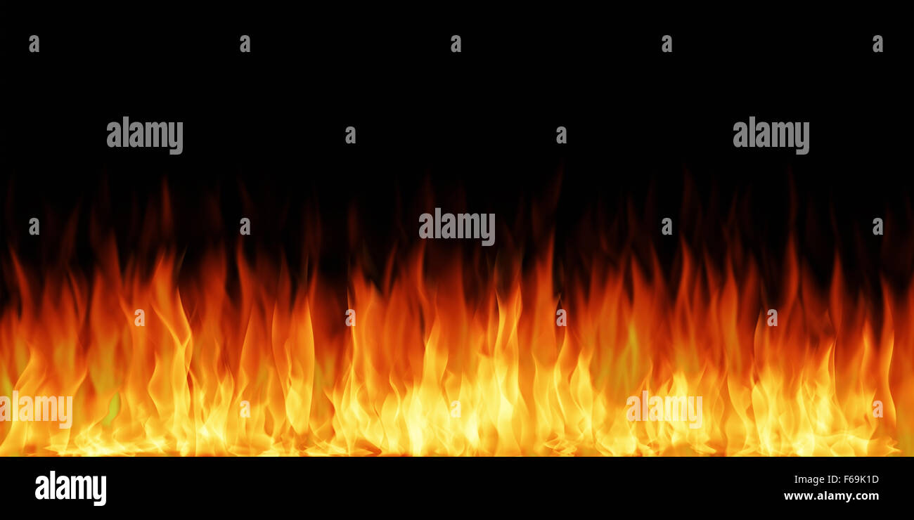 Fire flames isolated on black background. Highly detailed illustration ...