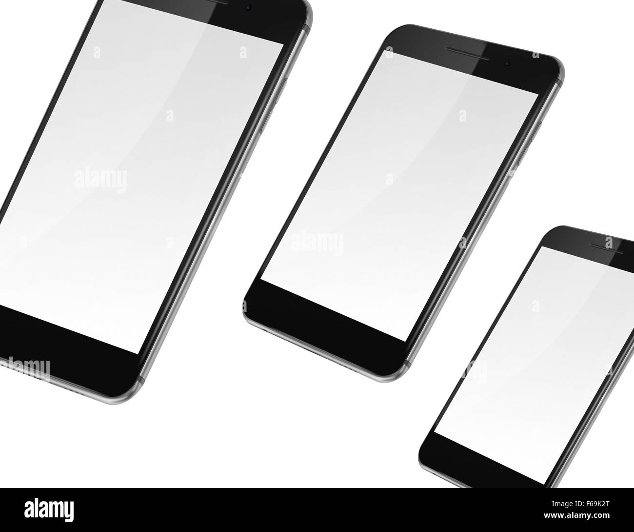 Mobile smart phones with blank screens isolated on white background ...