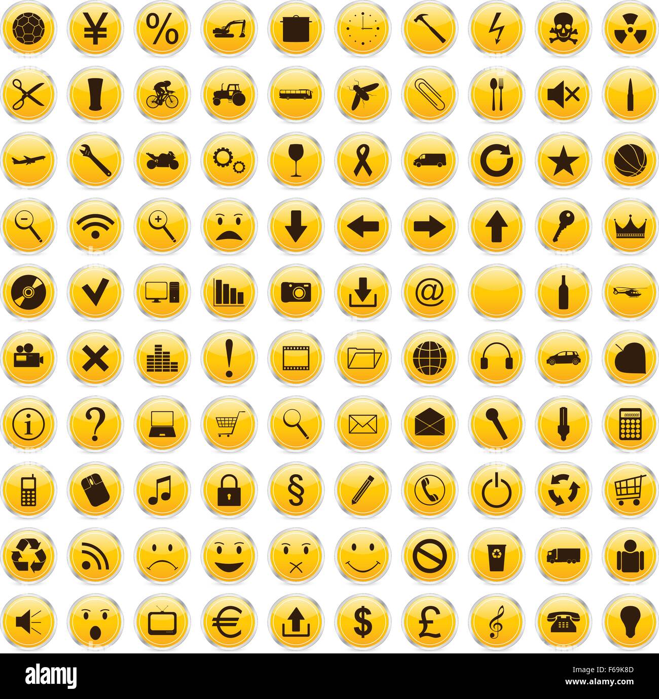 Yellow circle icons set on white background. Vector illustration Stock ...