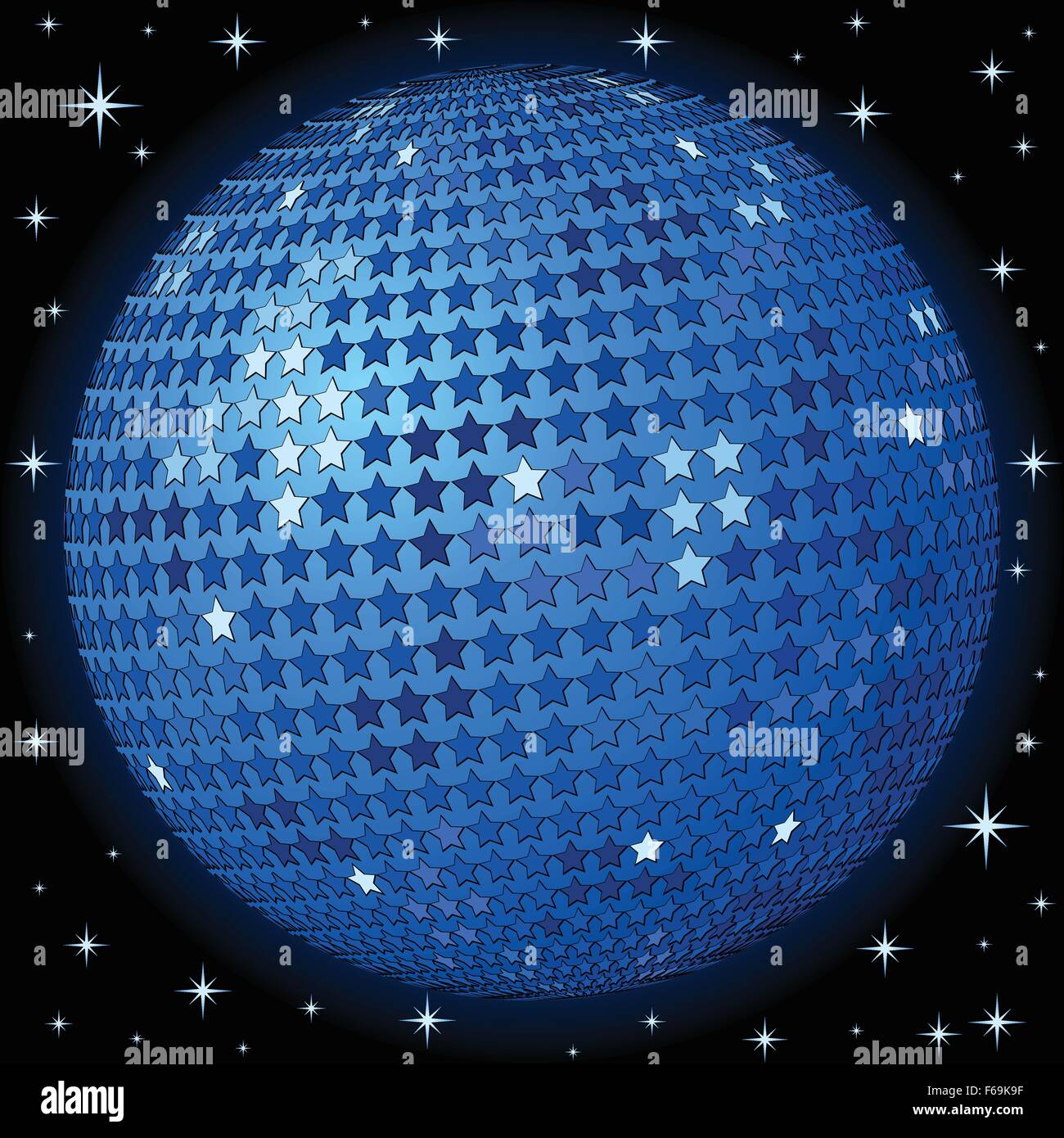 Abstract blue shiny ball on a black background. Vector illustration ...