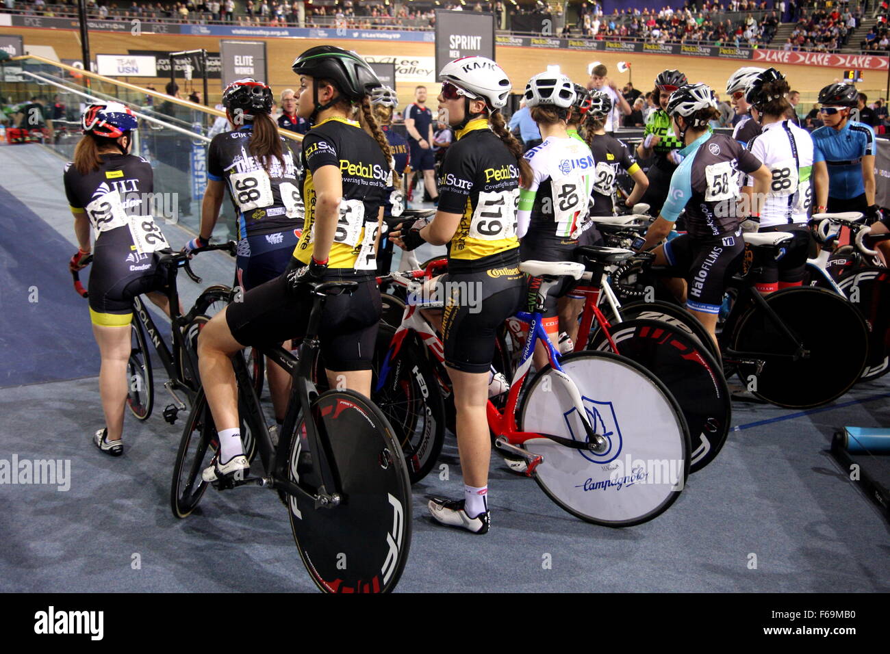 Riders wait to enter the track for the HOY Future Stars 6 Lap Race, Lee ...