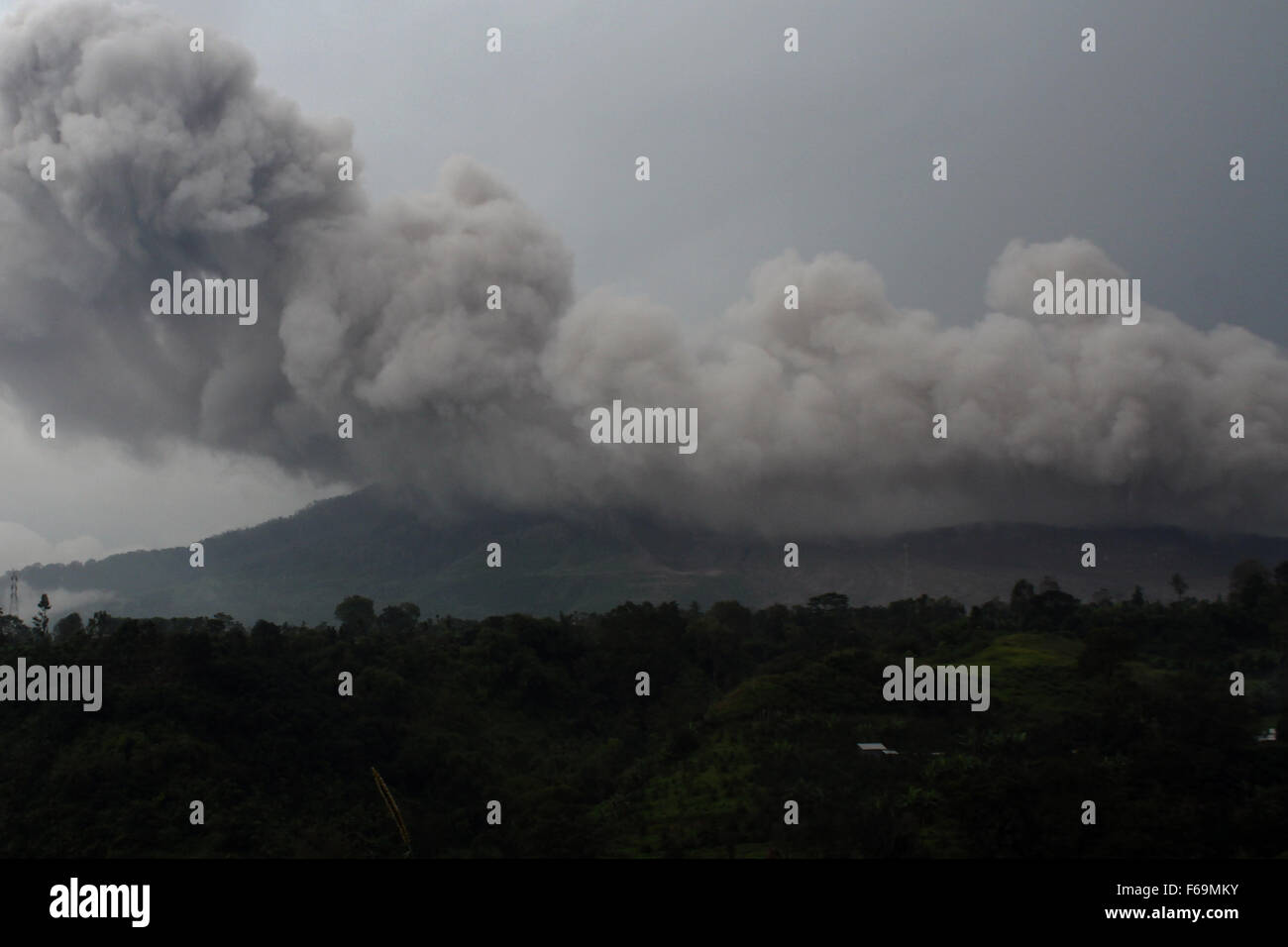 A picture taken from the village of Tiga Pancur in Karo, North Sumatra ...