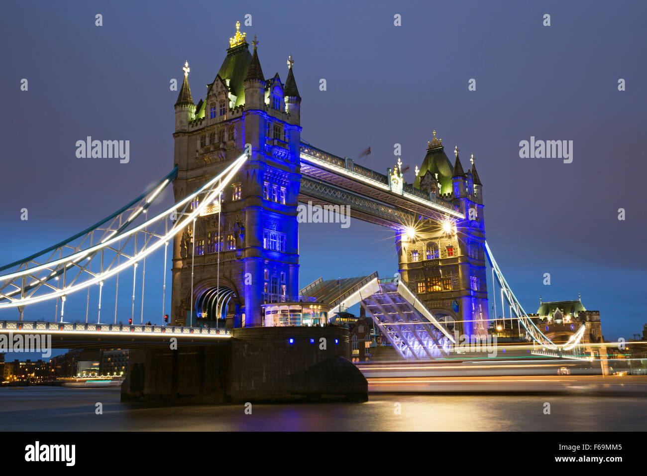 Tower Bridge pictured lit in the colours of the French flag (Tricolor ...