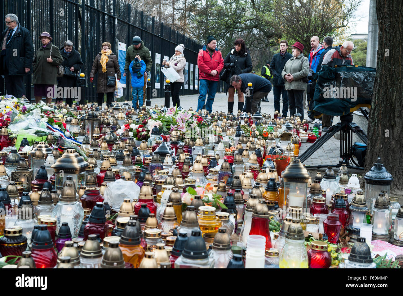 Warsaw,Poland.15 Nov 2015. Candles and lanterns in front of the French ...