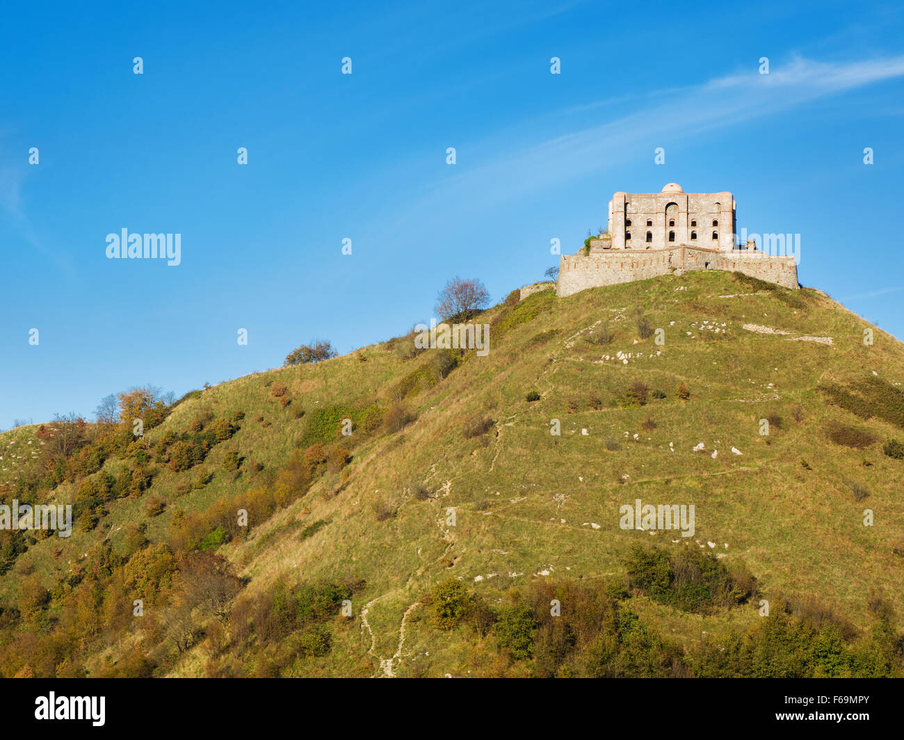 "Forte Diamante" old abandoned castle at the top of a steep hill in ...