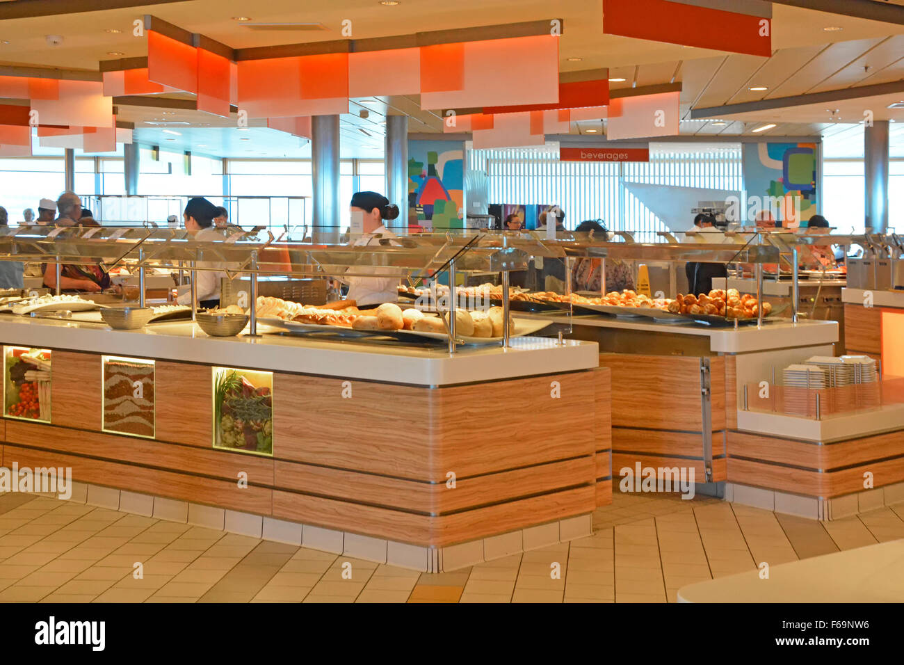 Cruise ship cafeteria deck on ocean liner Mediterranean cruising early ...