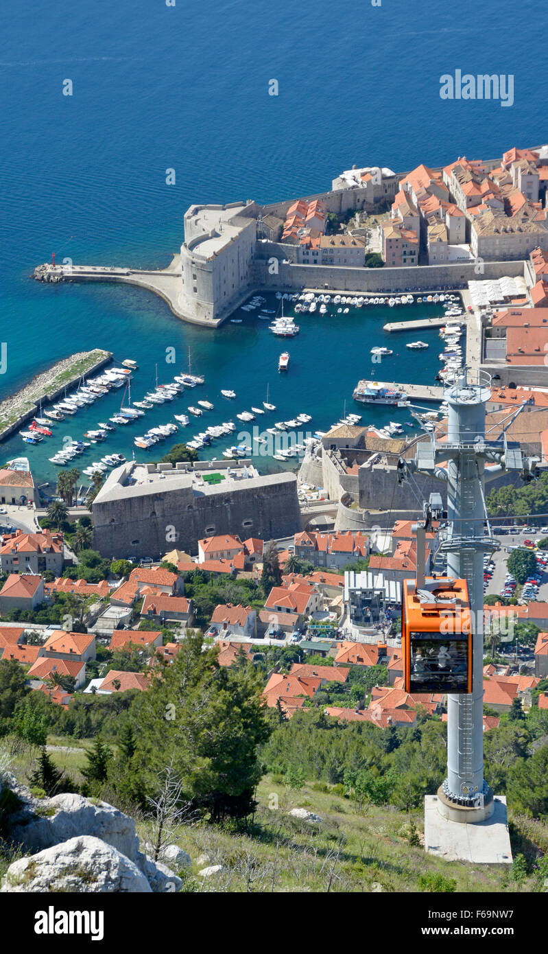 Dubrovnik Cable Car loaded with passengers near the top of Srd Hill ...