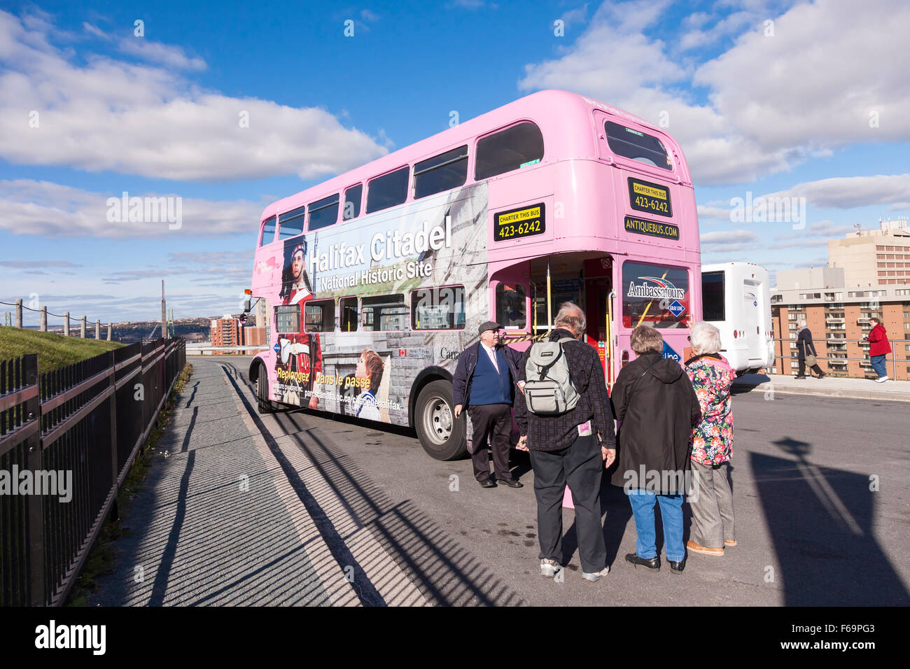 Hop On Hop Off Pink Bus at The Citadel, Halifalx, Nova Scotia Stock ...