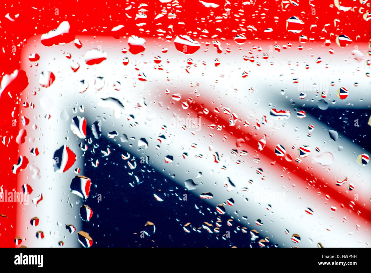 United Kingdom's Union Jack flag seen through a rainy window Stock ...