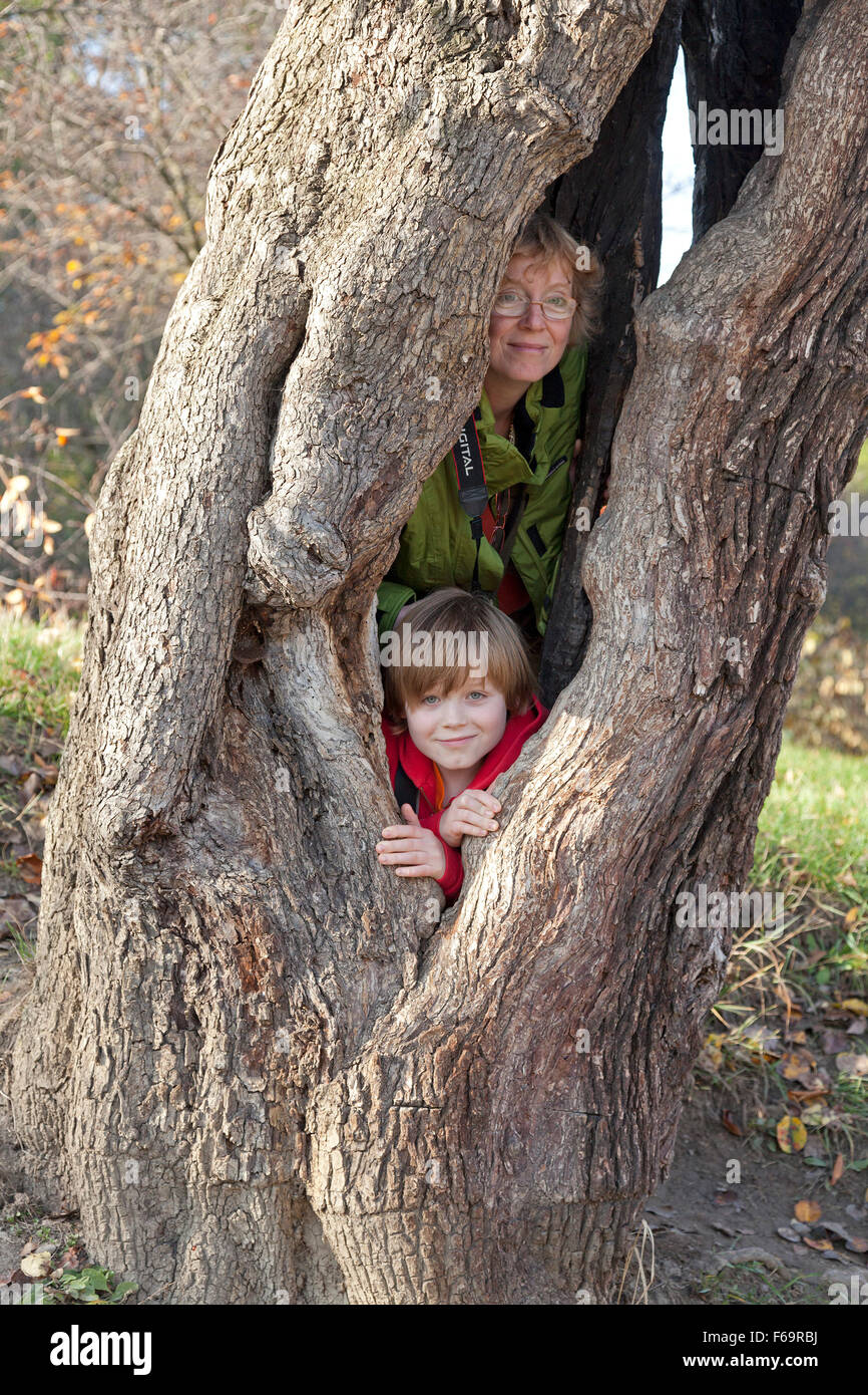mother and son in a tree Stock Photo - Alamy