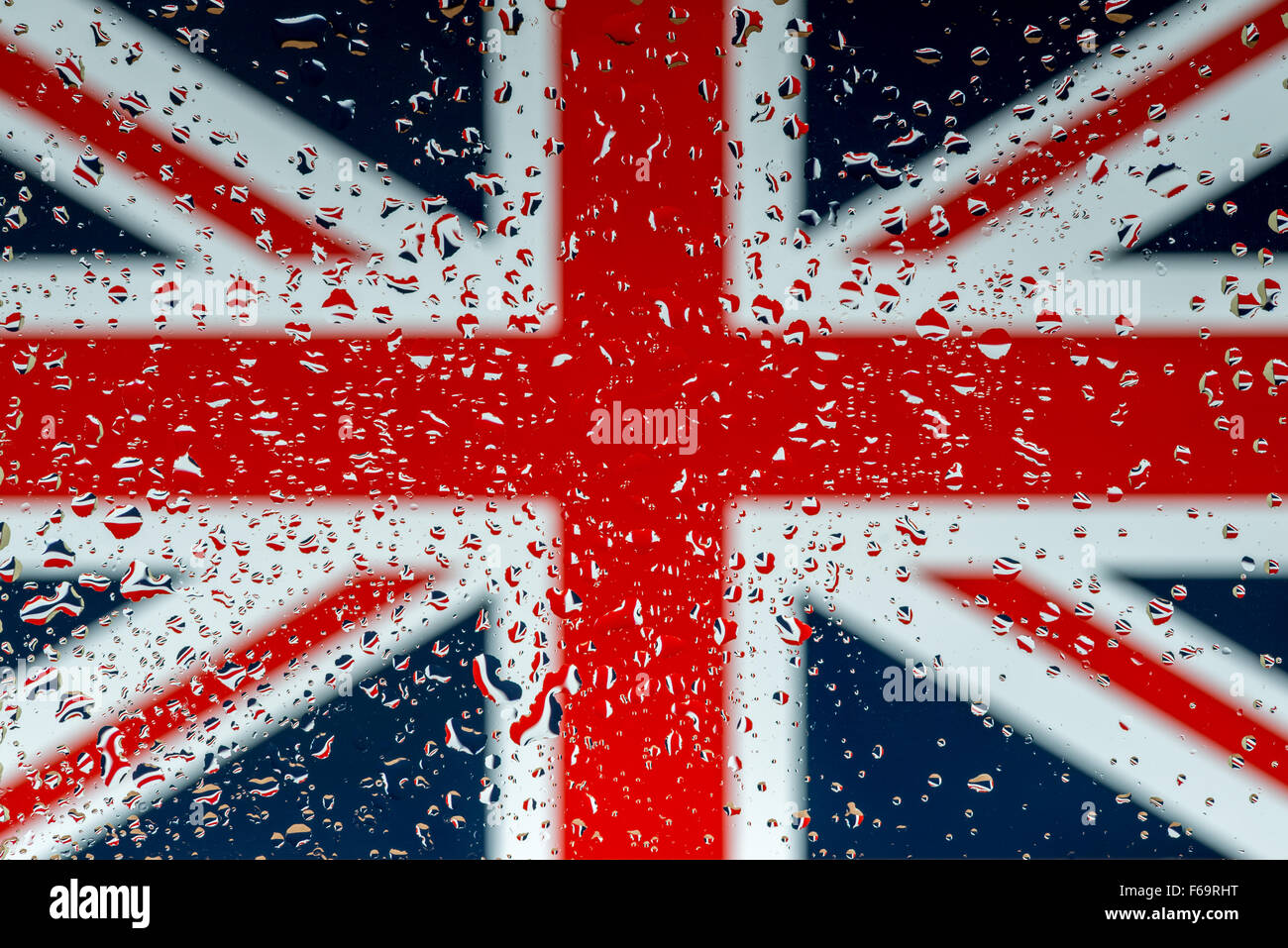 United Kingdom's Union Jack flag seen through a rainy window Stock ...