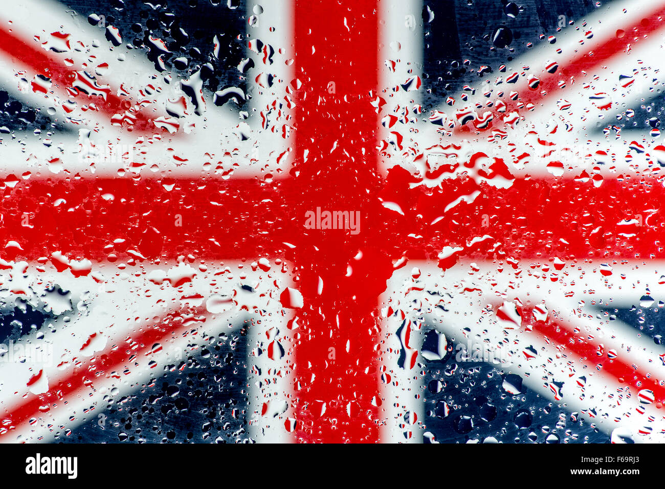 United Kingdom's Union Jack flag seen through a rainy window Stock ...