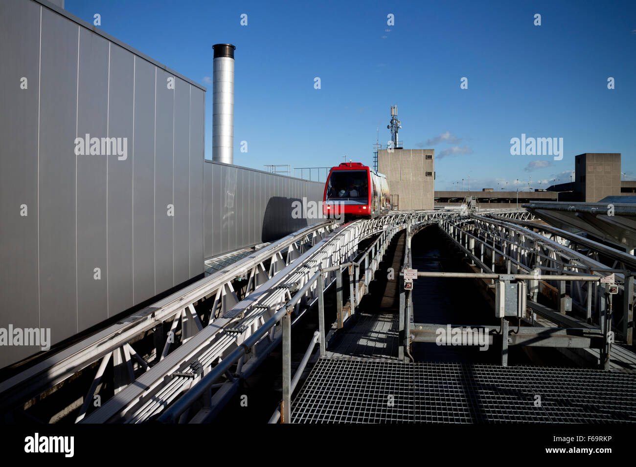 AirRail train arriving at Birmingham Airport terminal building, UK ...