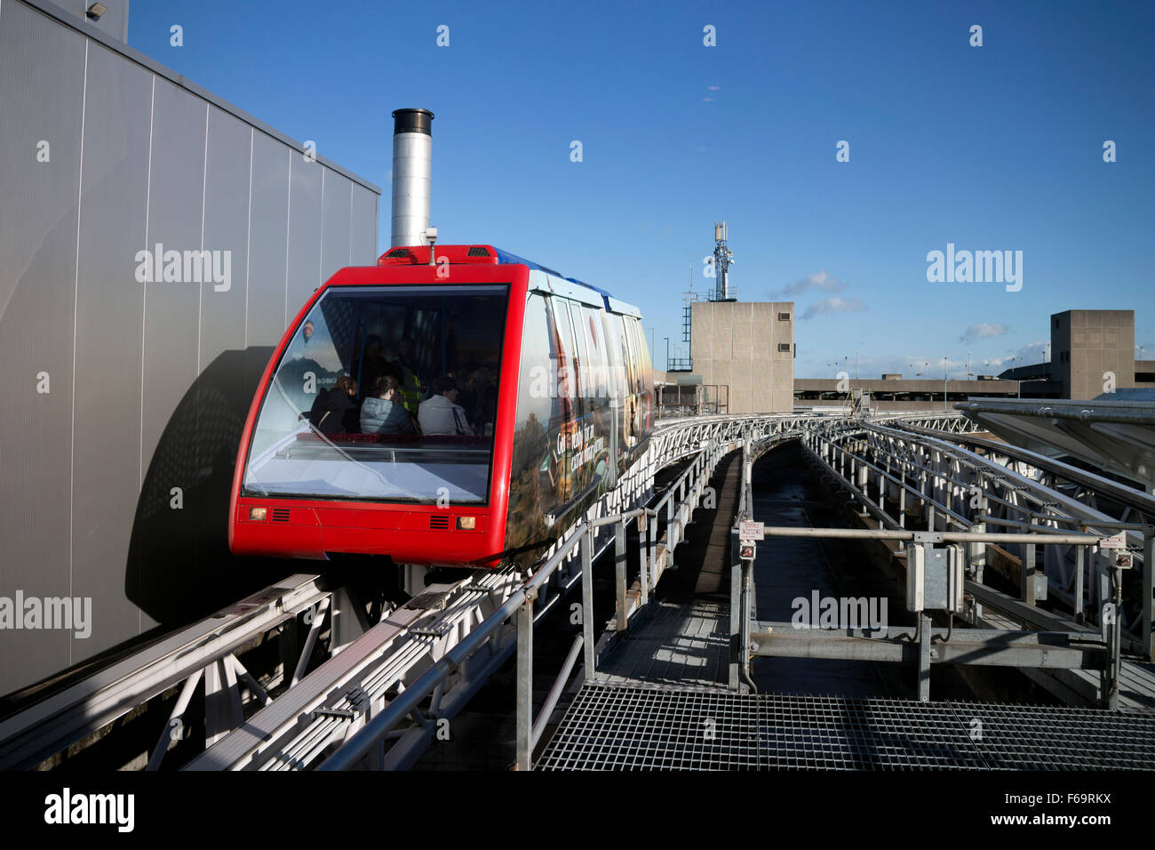 AirRail train arriving at Birmingham Airport terminal building, UK ...