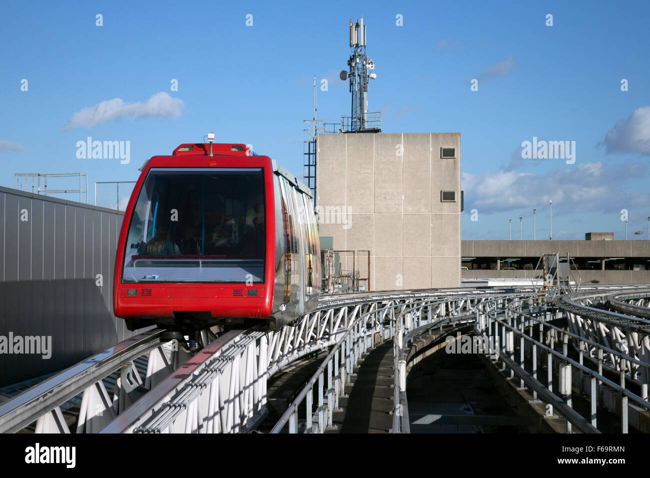 AirRail train leaving Birmingham Airport terminal building, UK Stock ...