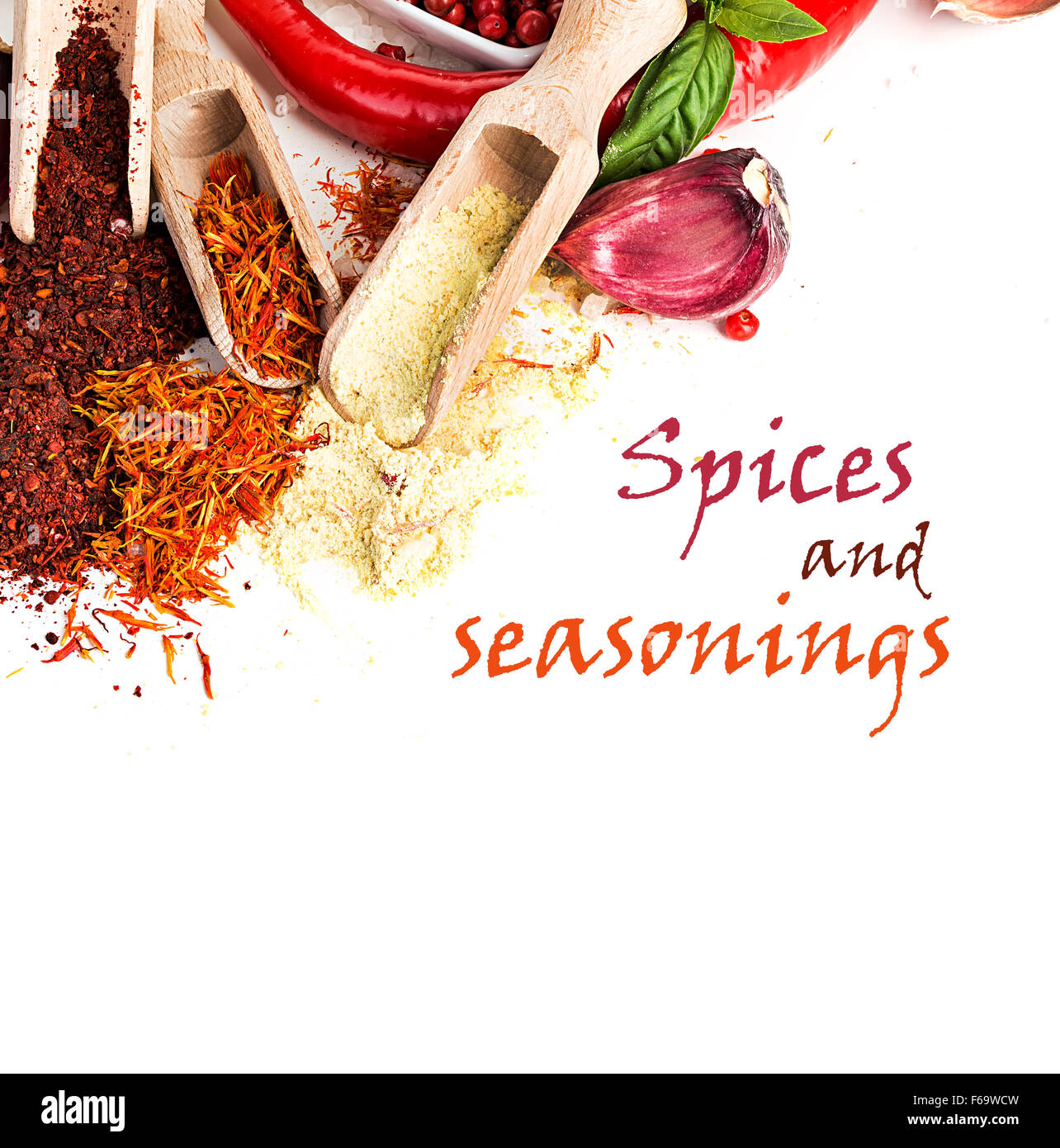 Spices and seasonings on a white background Stock Photo - Alamy